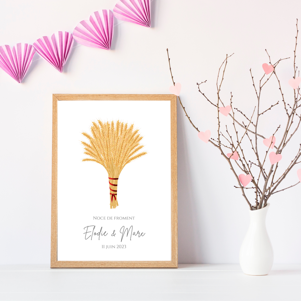 Affiche couple noce de froment - 3 ans de mariage - affiche anniversai ...